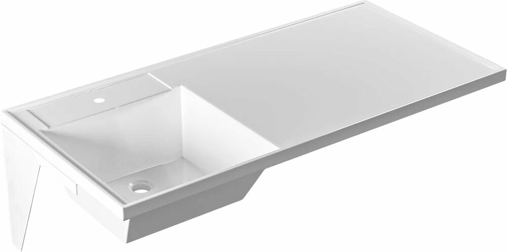 Раковина над стиральной машиной СаНта Лидер 101 L с правым крылом, на кронштейне, белая, раковина для ванной из искусственного мрамора, прямоугольная