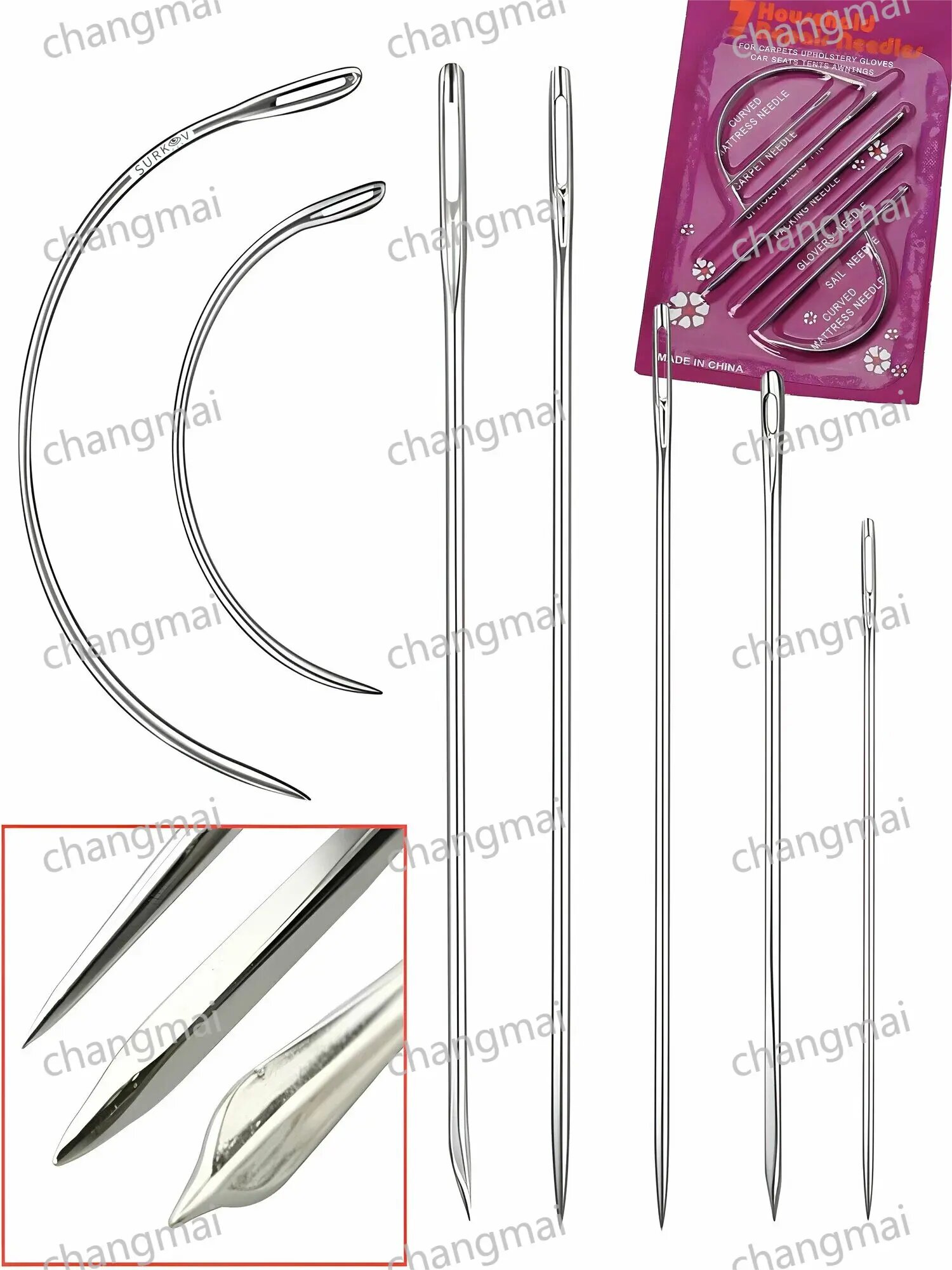 Набор иголок 7 разных Комплект игл прямые, изогнутые, цыганские, мешочные