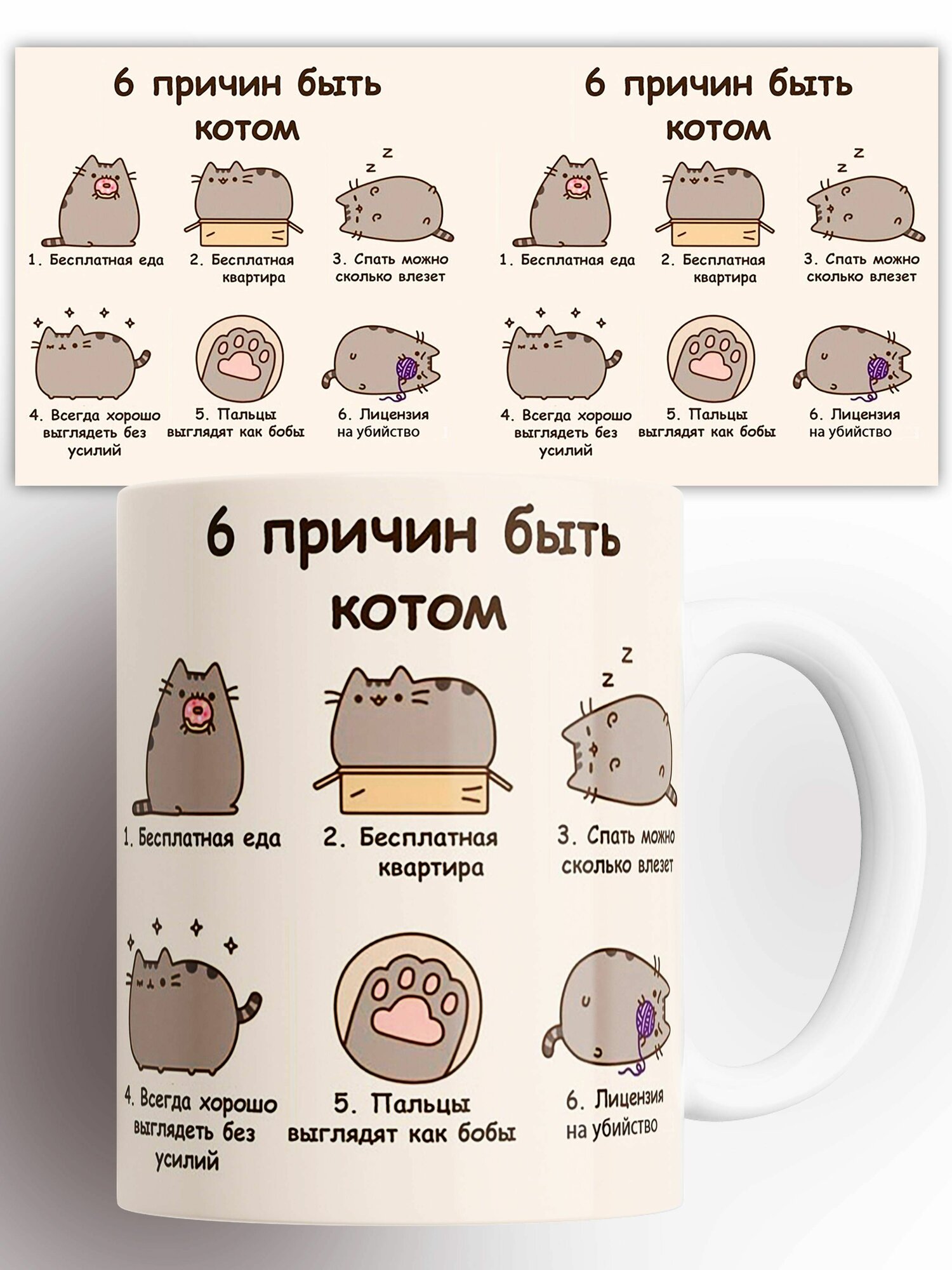 Кружка Кот Пушин Pusheen Cat 6 причин быть котом 330 мл