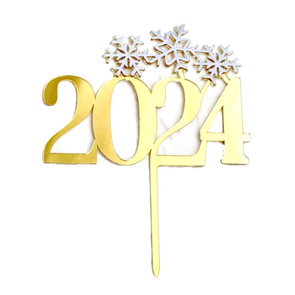10pcs 2024 Новый год торт топперы золотой цвет акриловый украшение рождественское украшение снежинки