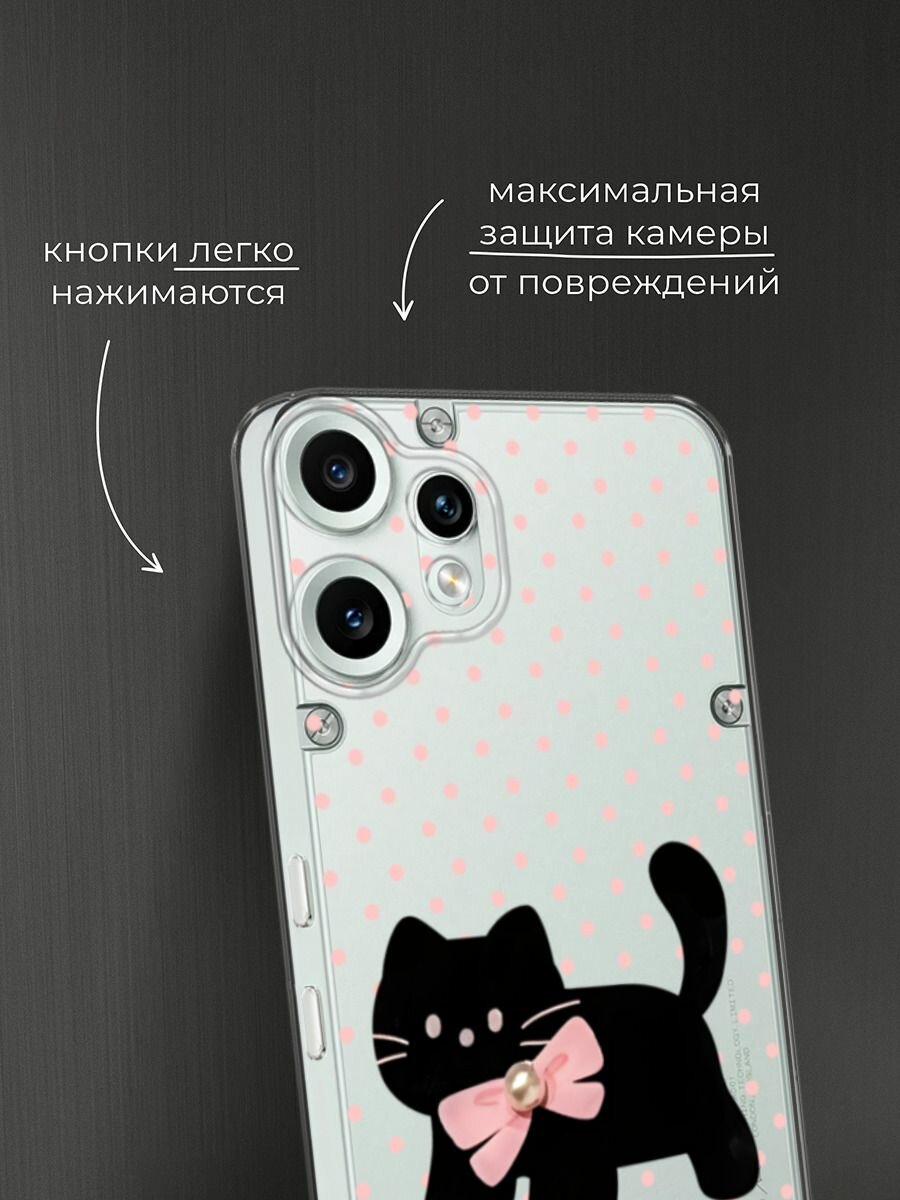 Чехол на CMF Phone 2 Pro / CMF Фон 2 Про с принтом Черный котик с бантом, прозрачный — фото 1