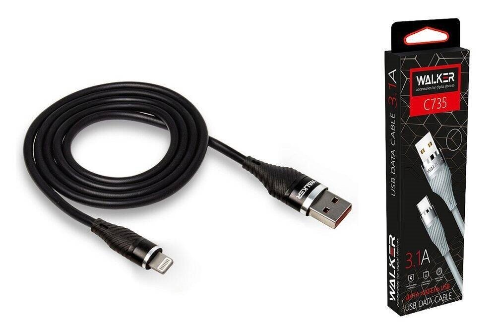 Кабель USB Lightning "WALKER" C735, 3.1A, поддержка QC, быстрая зарядка, серый