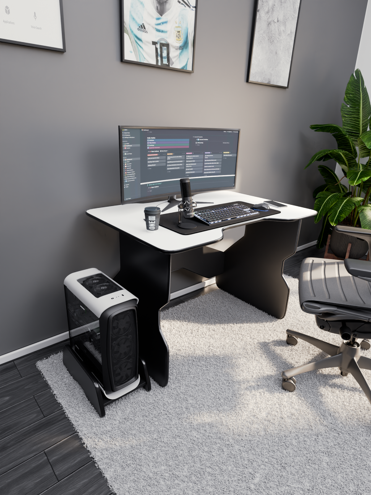 Игровой компьютерный стол для геймера белая столешница черный кант и черные ноги без полки 106х73х75