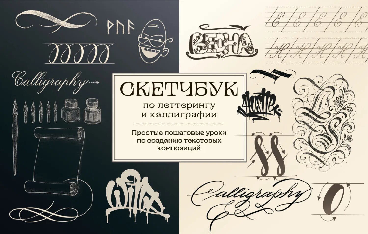 Скетчбук по леттерингу и каллиграфии. Простые пошаговые уроки по созданию текстовых композиций [Цифровая книга]