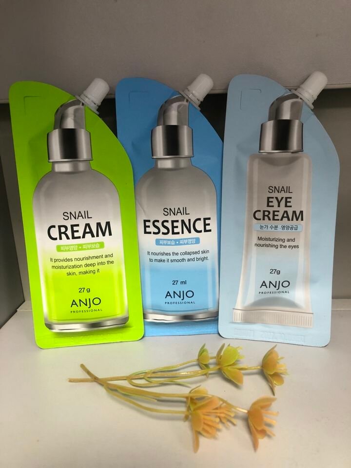 Уходовый Набор для лица Anjo Professional с муцином улитки /Крем для лица, Крем для век, Cыворотка/ 3 шт по 27 гр