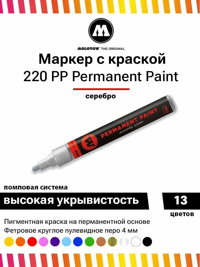 Перманентный маркер Molotow permanent paint 220PP 220400 хром 4 мм