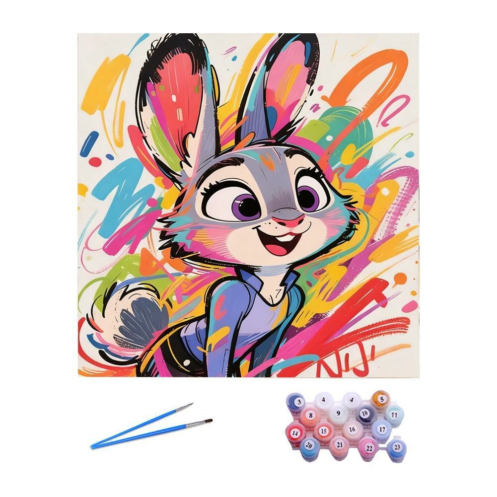 Картина по номерам на холсте с подрамником 20х20 Мультфильмы Зверополис Ник и Джуди