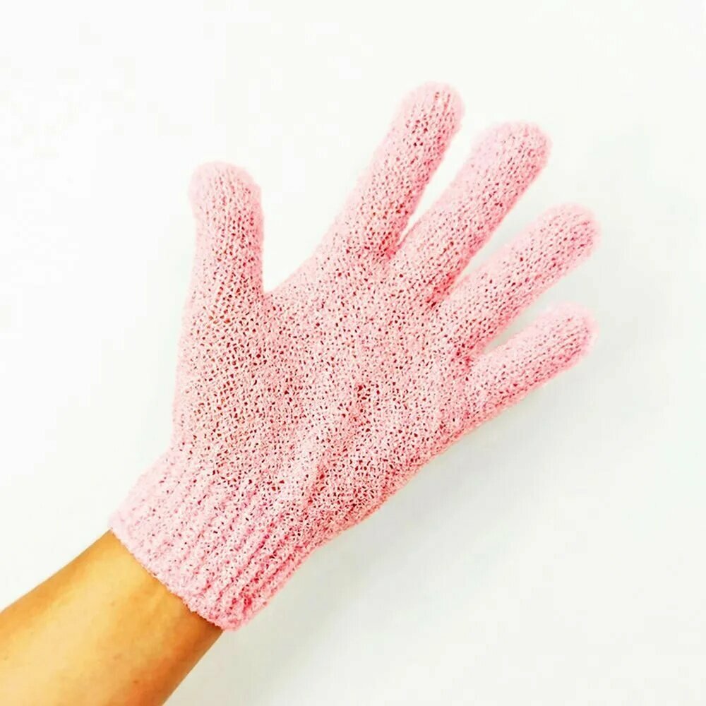 Мочалка для тела перчатка розовый массажная с манжетами для пилинга 1 штуки