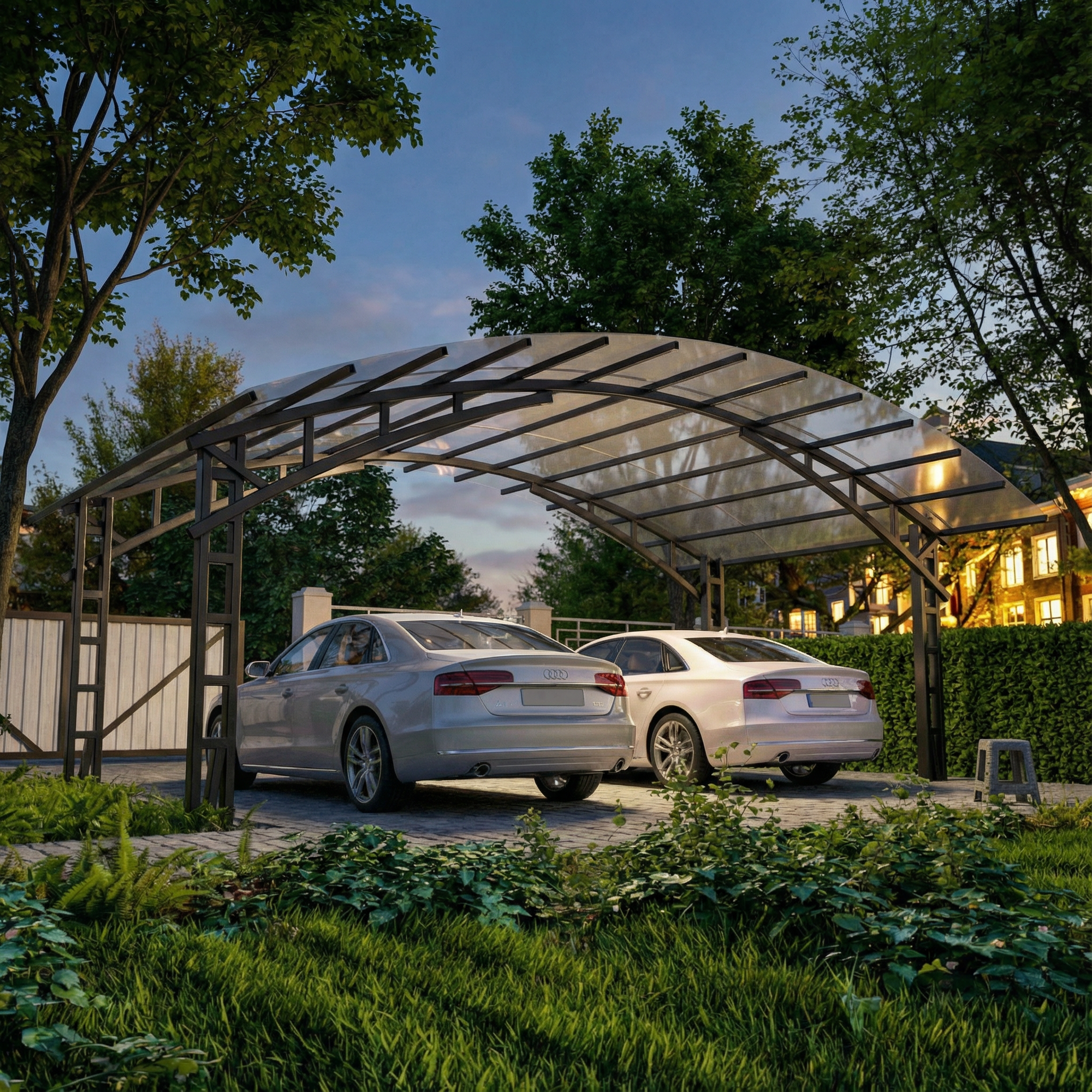 Автонавес консольный TEHNO ARМ-С, поликарбонат входит в комплект, размер 7,6х5,2 м, цвет шоколад RAL 8017