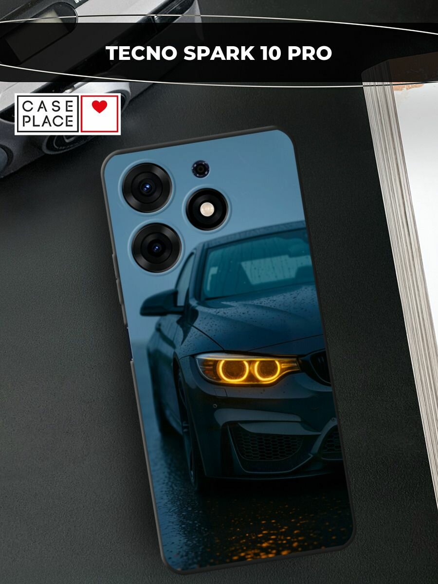 Черный матовый чехол на Tecno Spark 10 Pro / Техно Спарк 10 Про с принтом Желтая фара