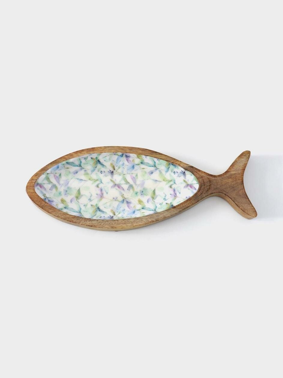 Блюдо в форме рыбки «Оттенки сирень», 32×11.5×2 см, дерево манго