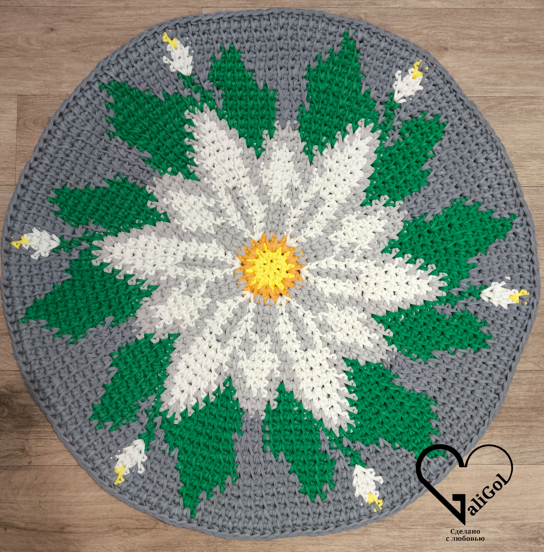 Эко коврик. Круглый вязаный хлопковый ковер, ручной работы для гостиной, спальни, детской, прихожей, ванной и бани.