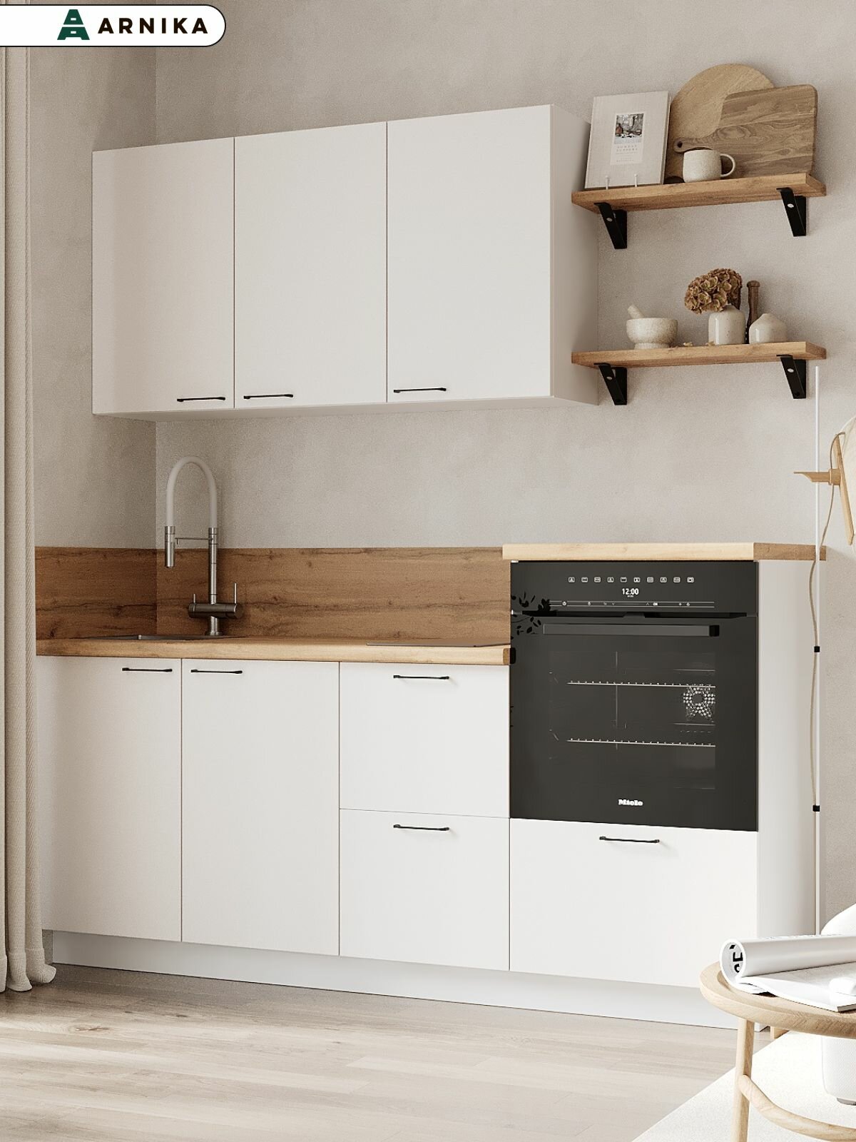 Кухонный гарнитур со столешницей "Дакия" 1,9м х 2,4м, цвет белый, фасад пленка ПВХ