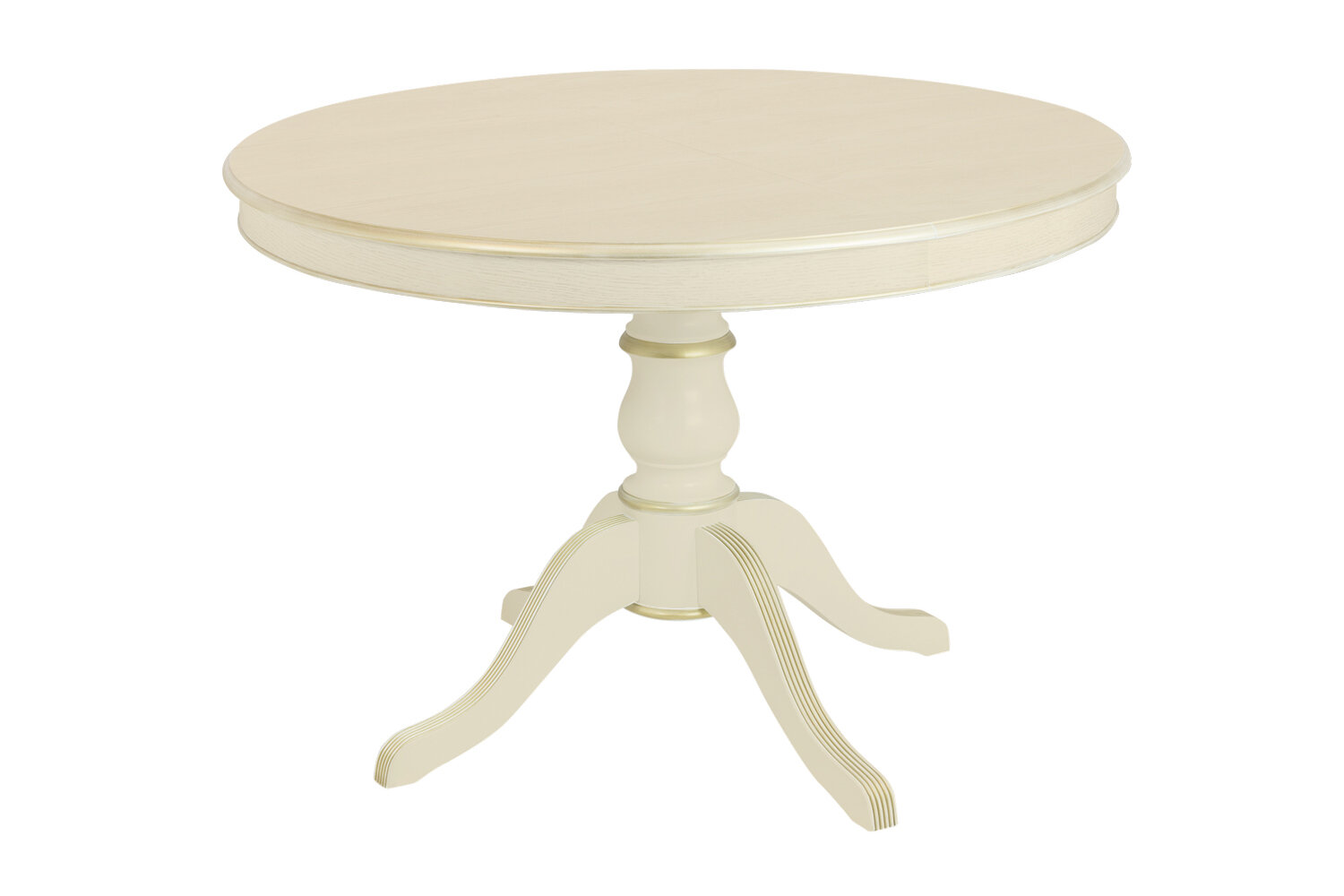 Стол обеденный круглый раздвижной Патриция-2 D.100(+34) шпон дуба, слоновая кость с патиной золото