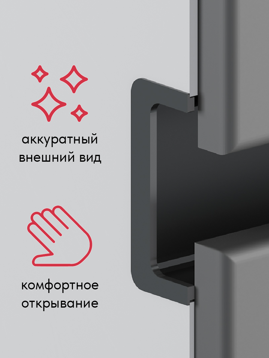 Комплект ручек - профиль гола (3 шт), врезная (С-образная), черный , по 1500 мм (4,5 метра в общем)