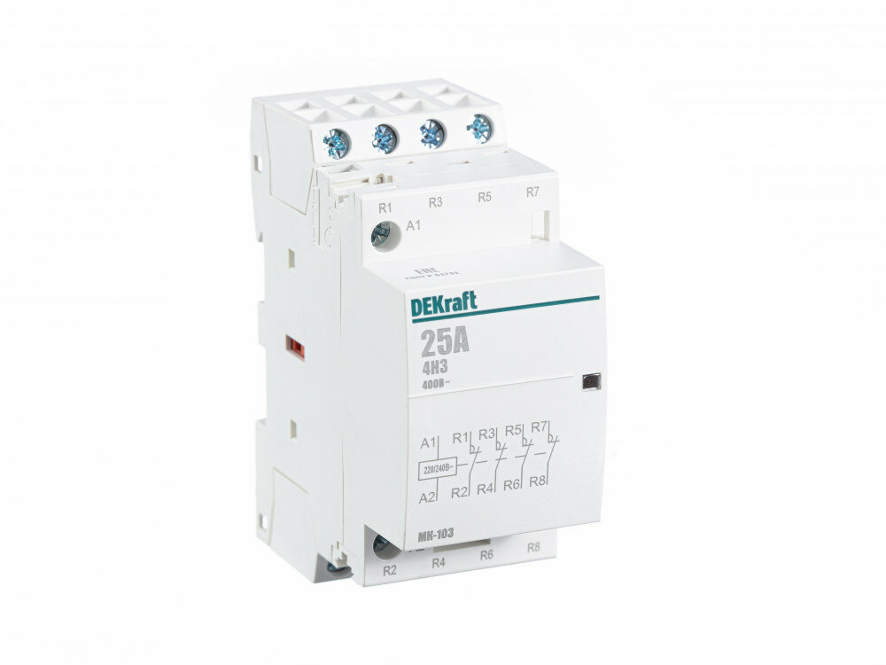 Контактор модульный DEKraft 4 нормально закрытых контакта, 25 А, 230 В, для монтажа на рейку