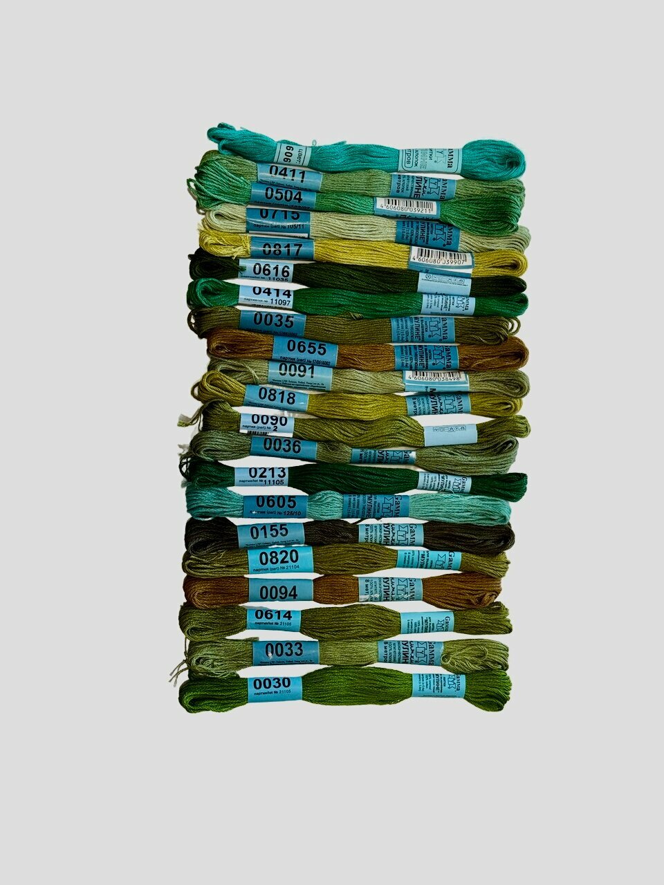 Набор ниток для вышивания мулине Гамма 21 цвет, зеленый100% хлопок
