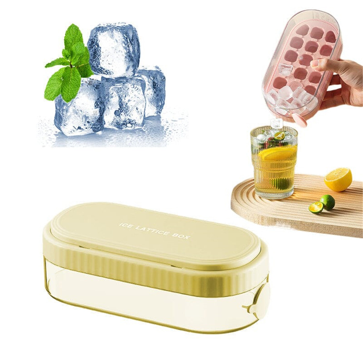 Press Type Ice Cube Tray, лоток для льда силиконовый 18-ячеек с крышкой, быстрая заливка воды, инструмент для кухни, размер 22*12*7cm, материал PP, PET, TPE, силикон, 1 шт.