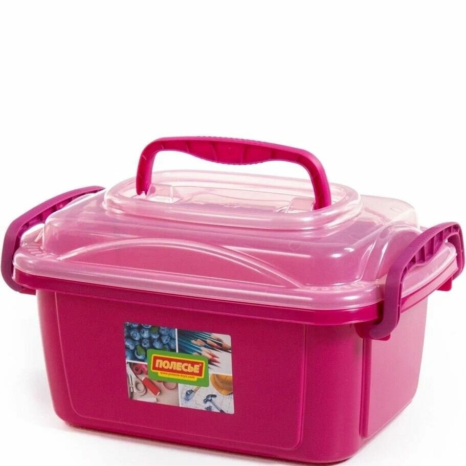 Контейнер Полесье №55 с крышкой, 8, 6 литра, корпус темно-малиновый, крышка прозрачно-розовая, 370х255х207 мм
