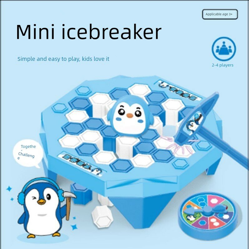 Мини-игрушка для ломания льда с 40 кусочками льда, вращающимся диском и молотком - обучающая игра с пингвином