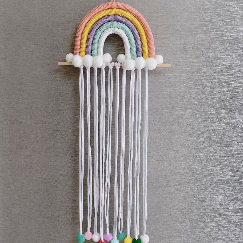 2026 Новейшие аксессуары для волос в скандинавском стиле с радужными кисточками, органайзер для заколок, плетеные украшения для детской комнаты, настенный декор