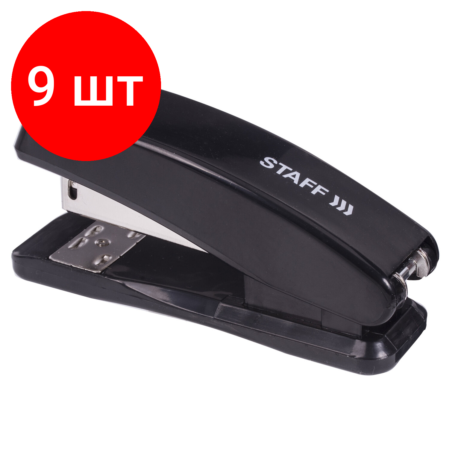 Комплект 9 шт, Степлер №24/6, 26/6 STAFF "Basic", до 20 листов, черный, 224626