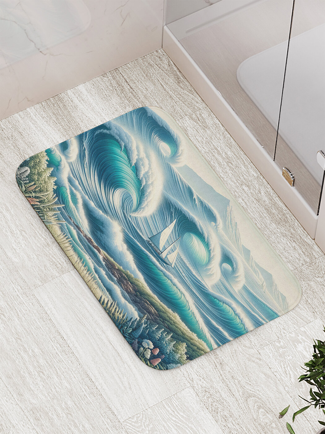 Коврик для ванной комнаты, туалета "Огромные волны" противоскользящий, 52х77 см, JoyArty