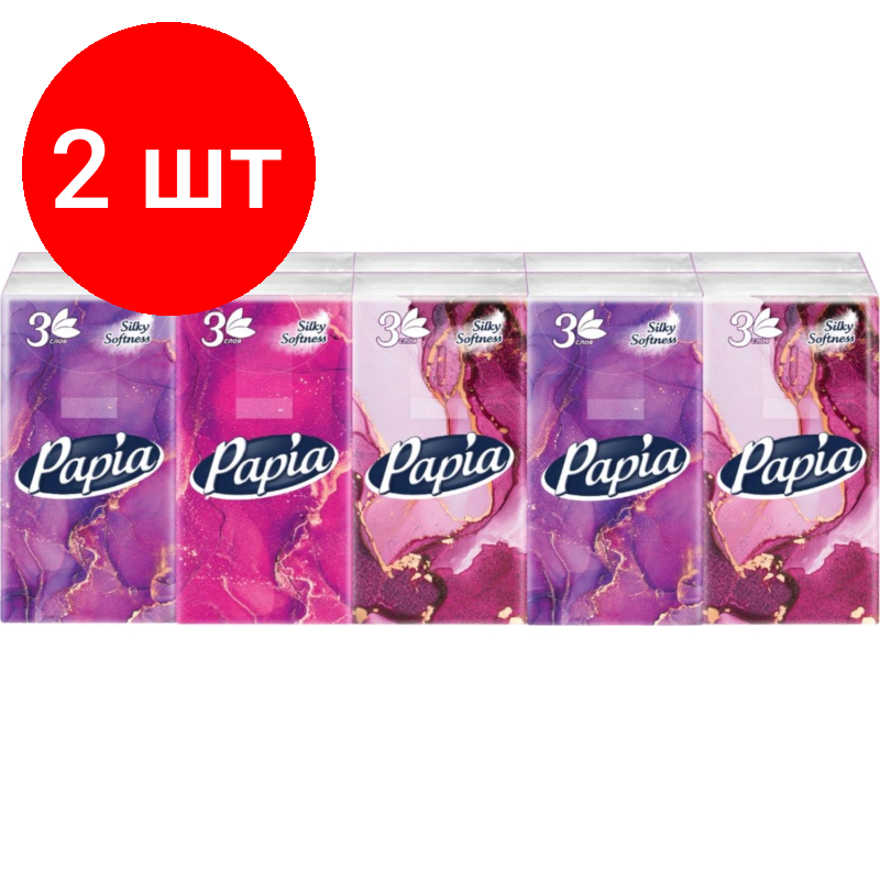 Комплект 2 упаковок, Носовые платочки Papia 3 сл.10лx10 пач/уп