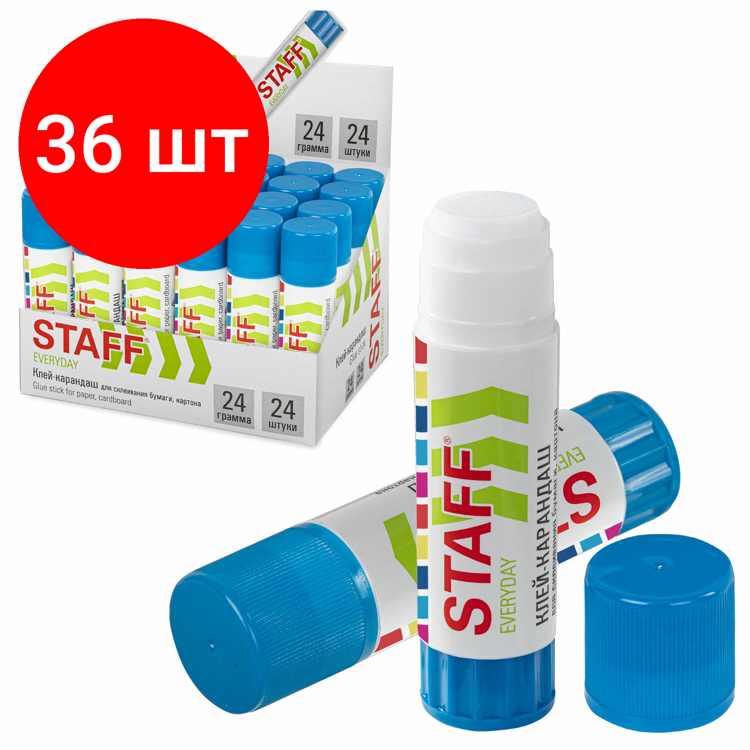 Комплект 36 шт, Клей-карандаш STAFF "EVERYDAY", 24 г, 226617
