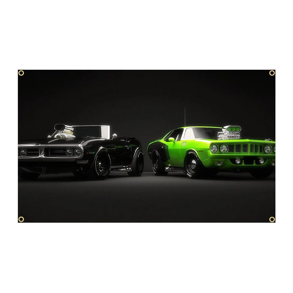 Ретро американский мышечный гоночный автомобиль флаг из полиэстера 120 x 180cm, 4 holes in 4 corners