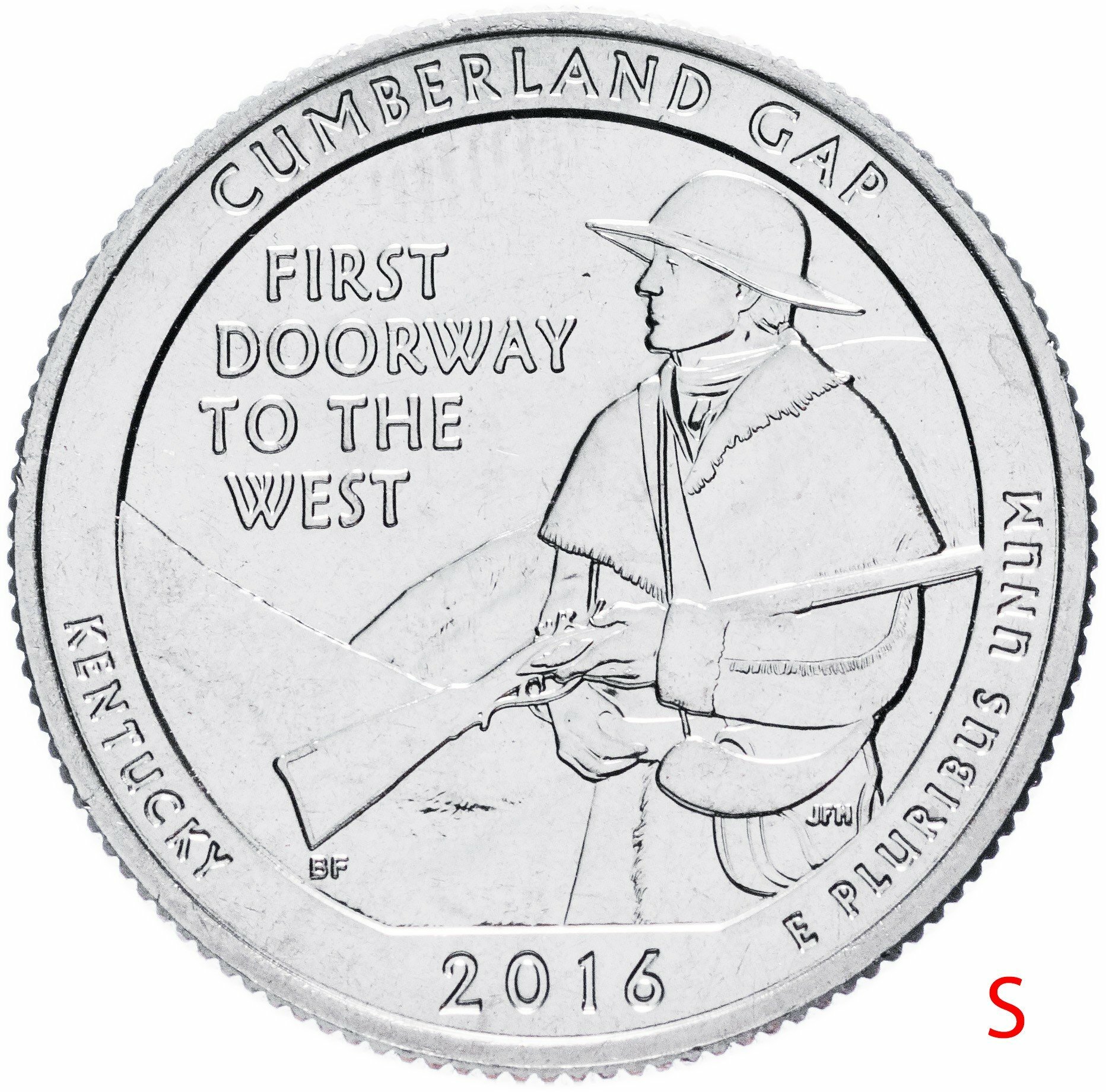 США 1/4 доллара 25 центов, квотер 2016 S — "Национальный исторический парк Камберленд-Гэп" 32-й парк, Мельхиор медь-никель, в сохранности UNC