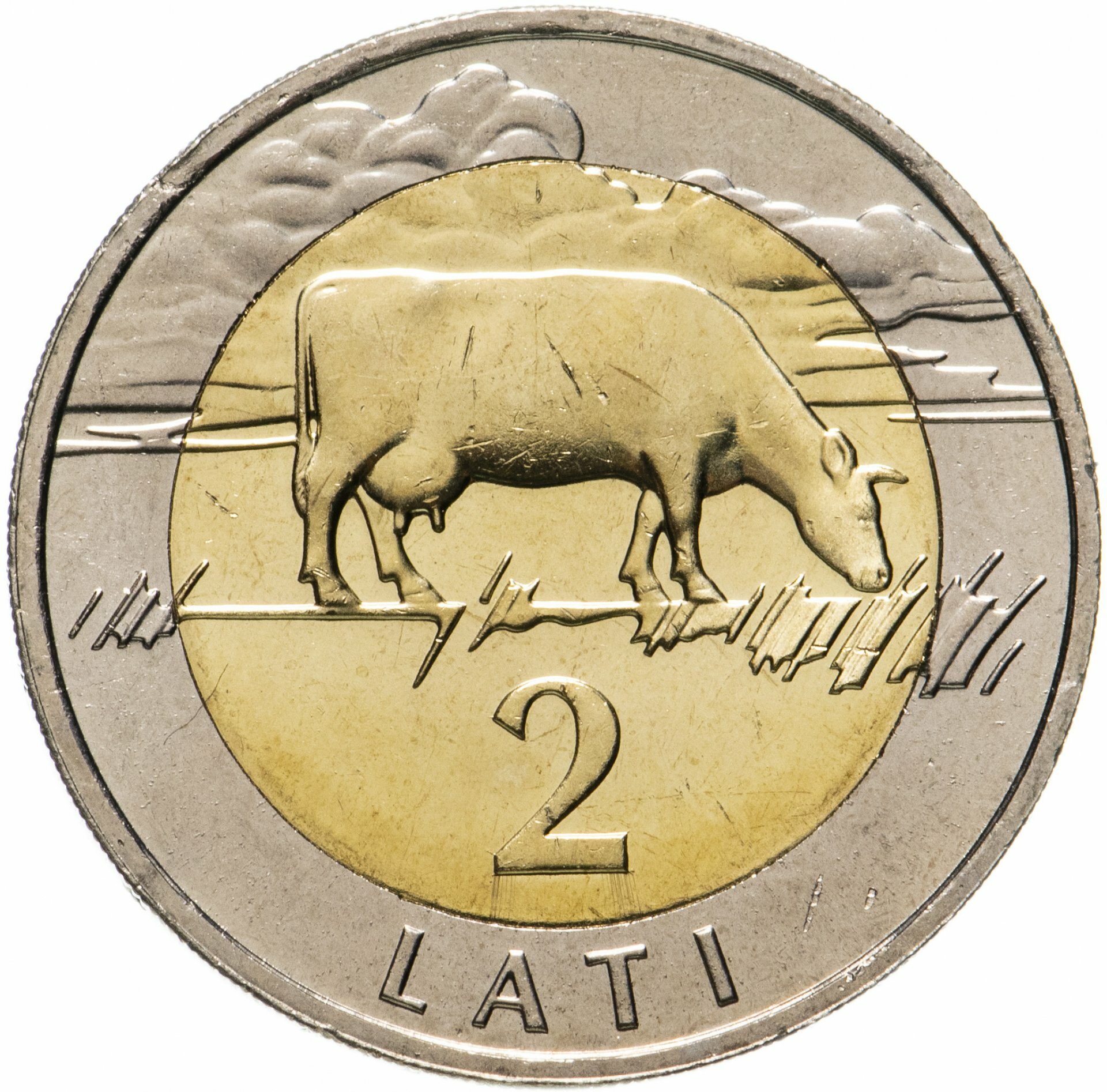 Латвия 2 лата 2009 Корова, Биметалл, в сохранности UNC