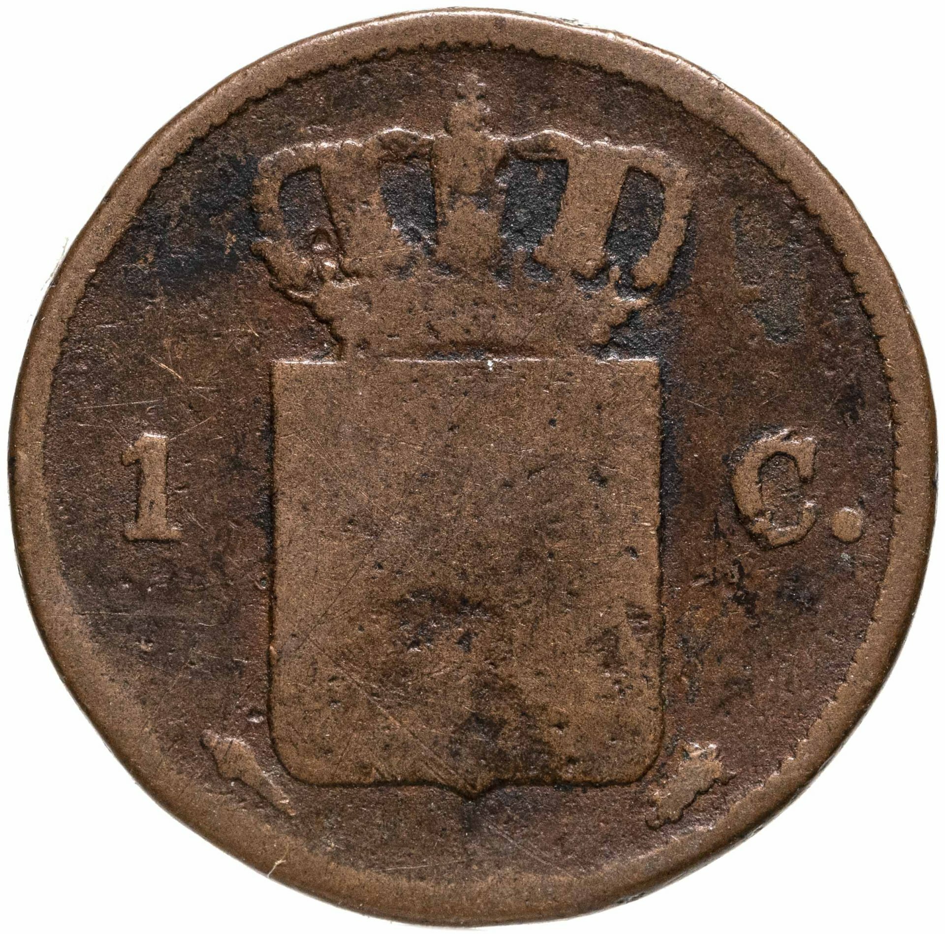 Нидерланды 1 цент cent 1828, Медь, в сохранности F