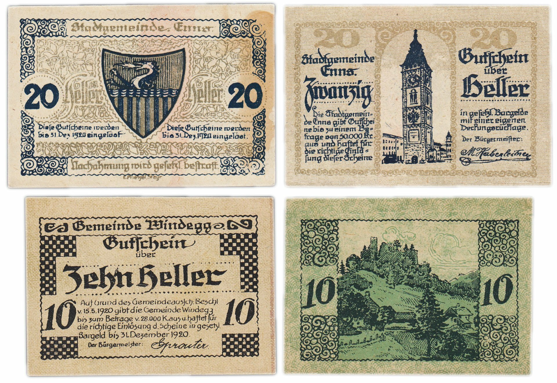 Австрия набор из 2 банкнот 10, 20 геллеров 1920