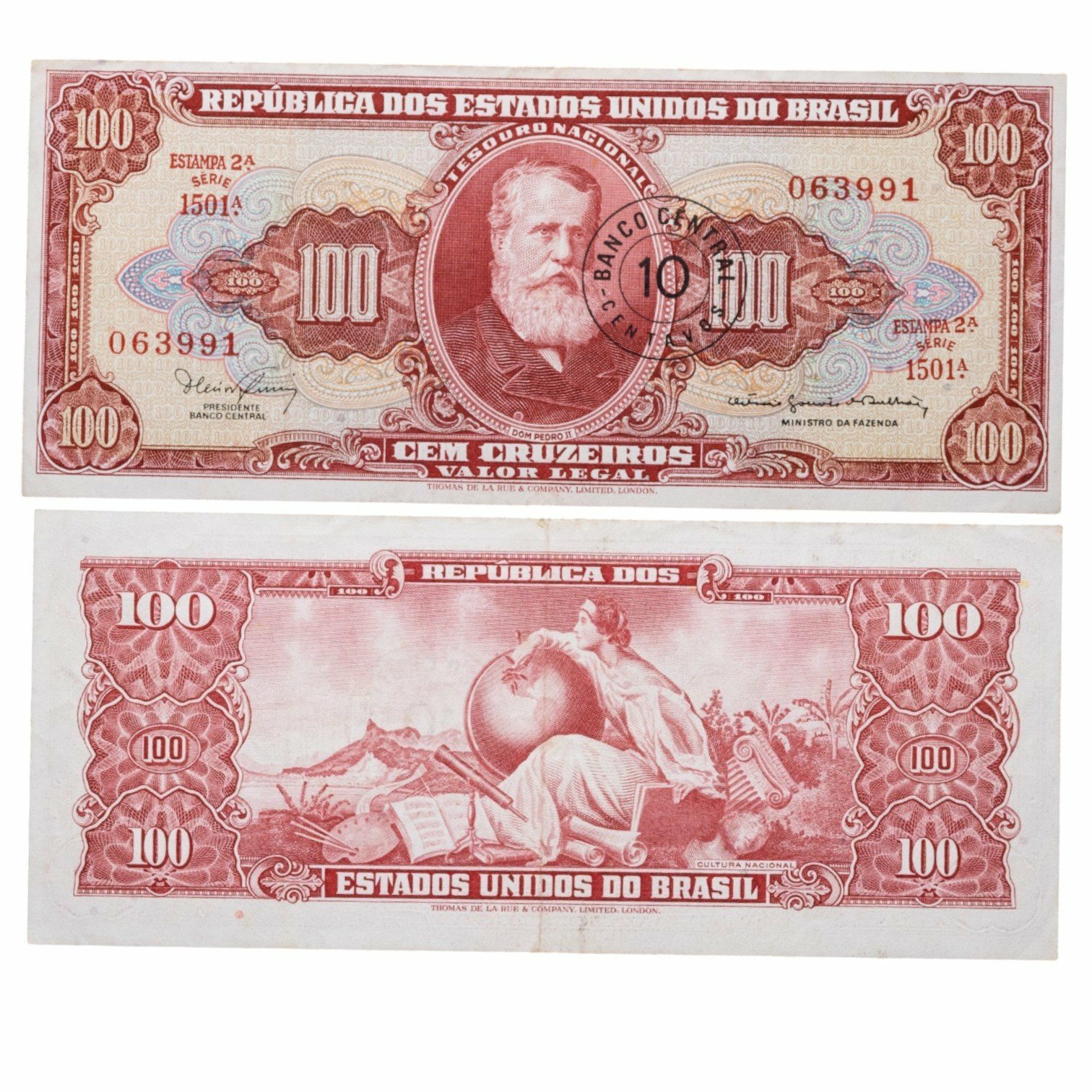Бразилия 10 сентаво 1966-67 на 100 крузейро Pick 185b MINISTRO