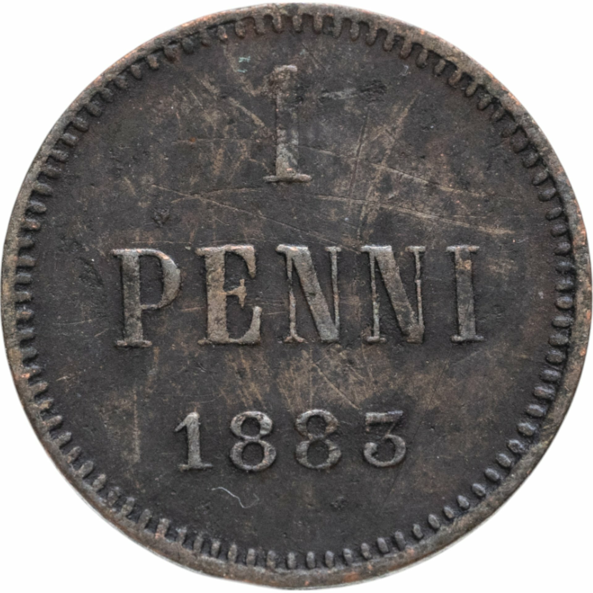 1 пенни penni 1883 монета для Финляндии, Медь, в сохранности VF-XF