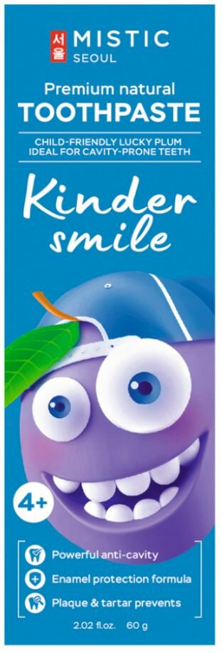 MISTIC Зубная паста Premium Natural Toothpaste Kinder Smile Lucky Plum For Cavity-Prone Teeth 4+, детская, удачливая сливка, для подверженных кариесу зубов, 60 гр
