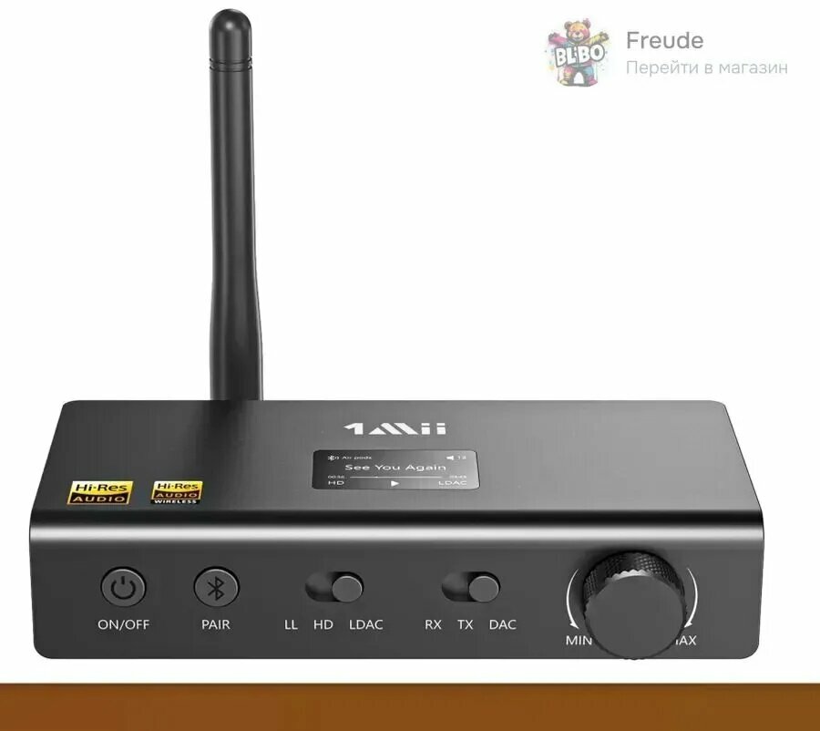 1Mii DS700 HiFi TV Bluetooth аудио передатчик приемник, беспроводной адаптер дальнего действия с аудиофильским ЦАП, LDAC, aptX HD/LL, OLED-дисплейplay Черный