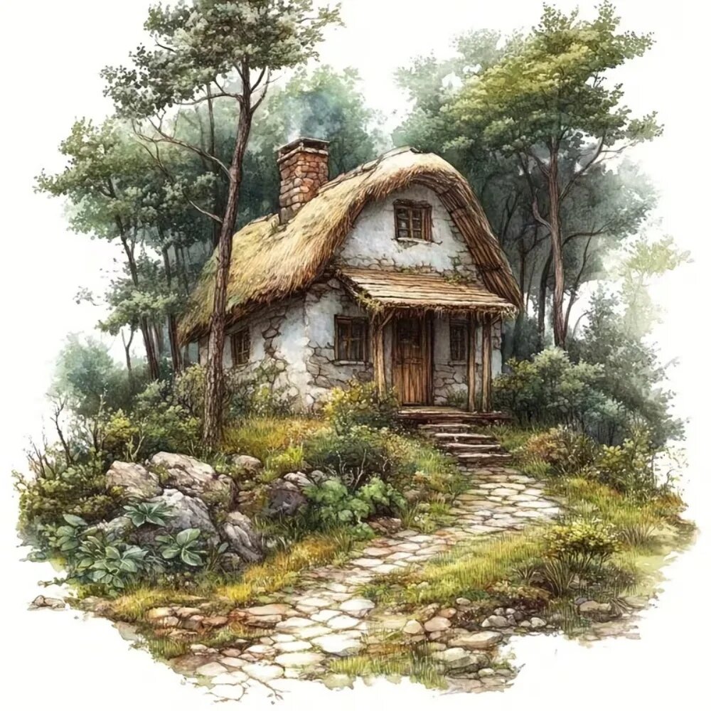 Набор для вышивки крестом HUACAN - Пейзаж сада и дома 40x40cm, 11CTJ4-6649