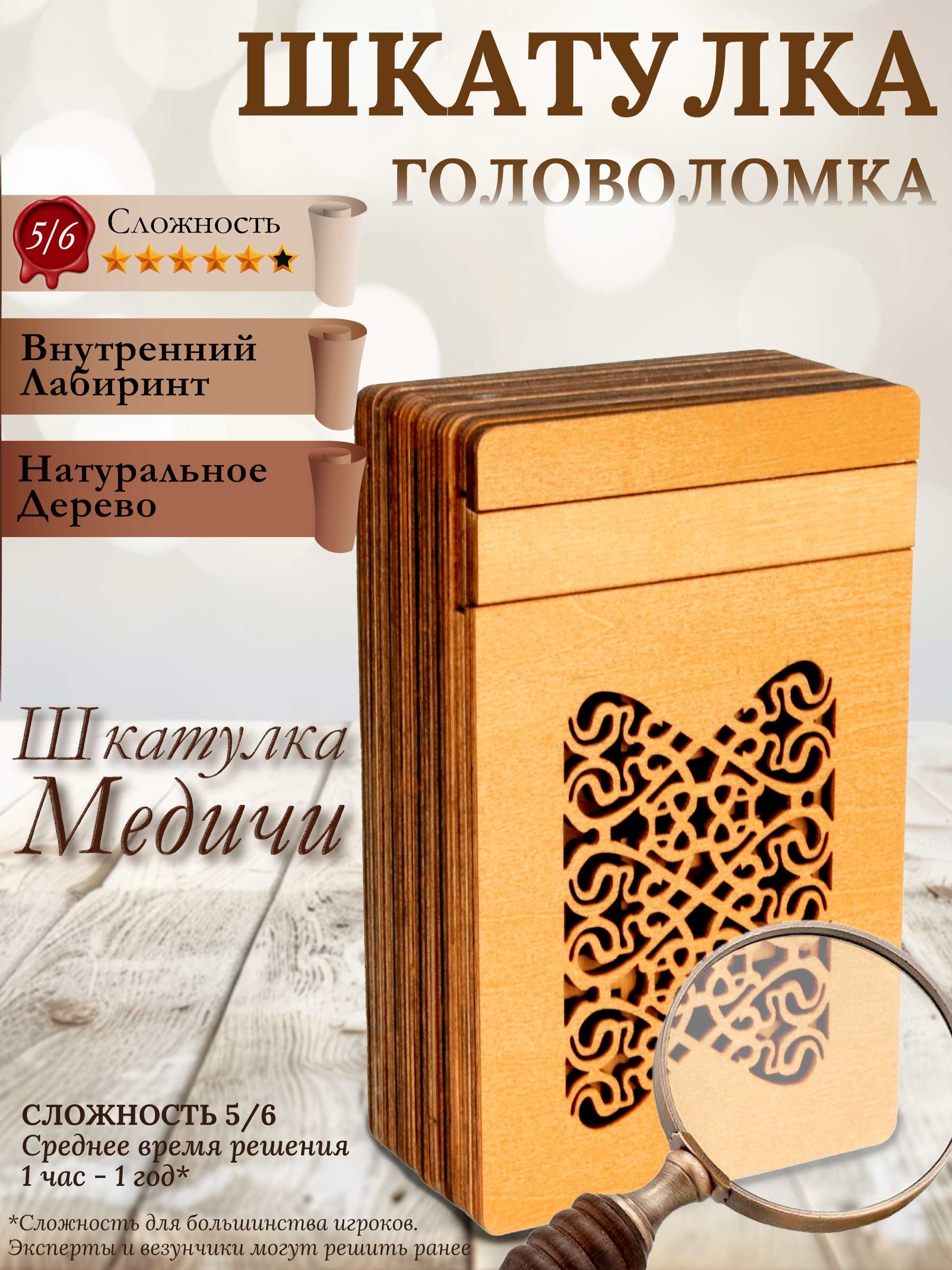 Деревянная головоломка "Шкатулка Медичи" высокой сложности - Скрытый Лабиринт