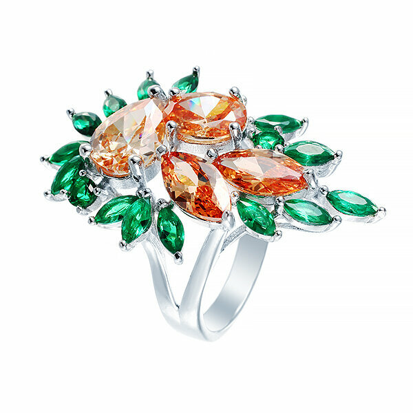 Кольцо, серебро, 925 проба, родирование, циркон