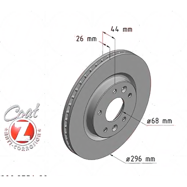 ZIMMERMANN 200.2534.20 (402064BA0A / 402064EA0A / 402066624R) диск тормозной перед. 296x26 / 44-5x114 \ Renault (Комплект 2 штуки)