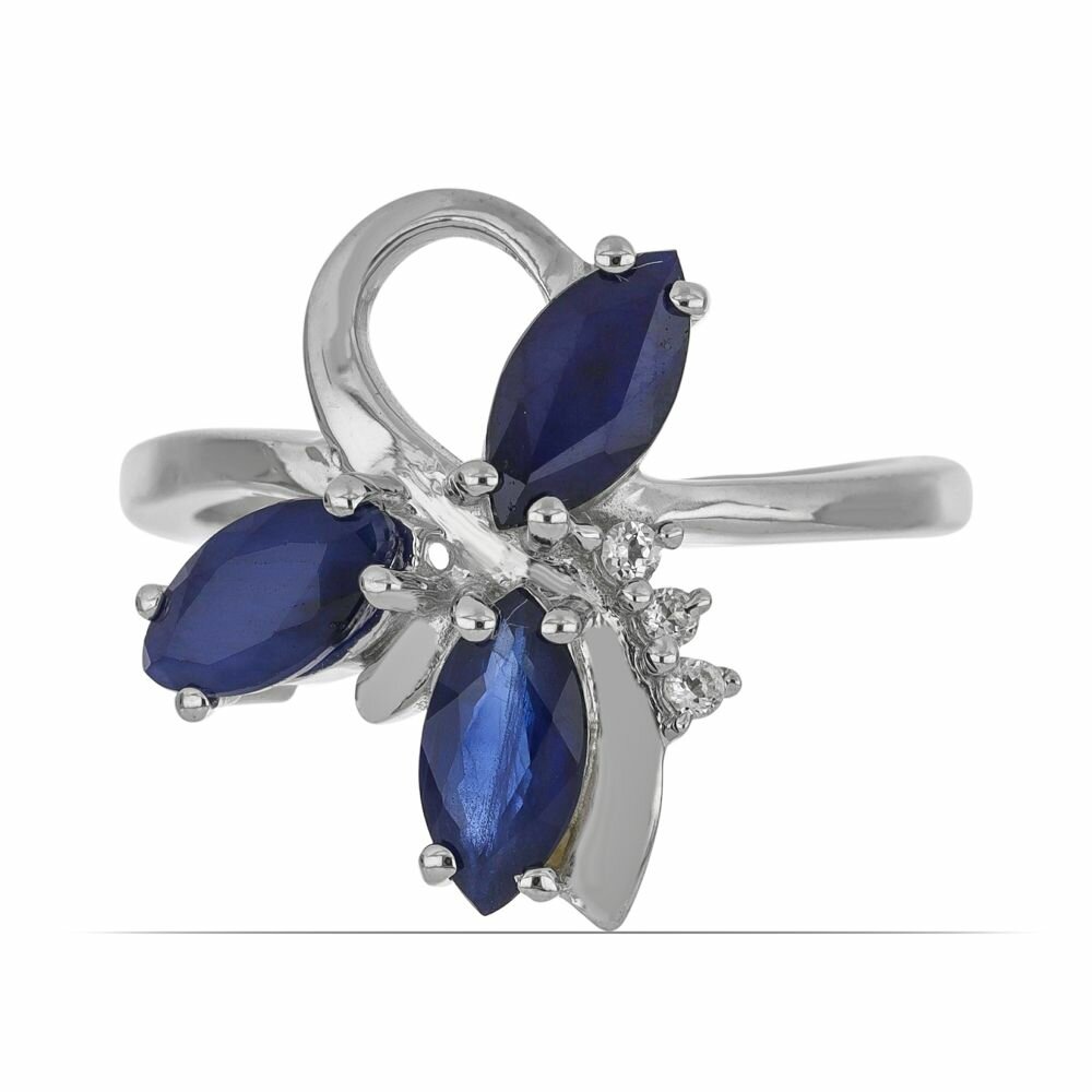 Кольцо тонкое, серебро, 925 проба, родирование, сапфир, топаз