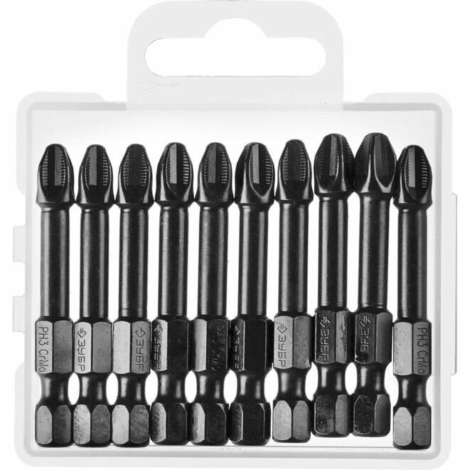Биты кованые "профи" Phillips ЗУБР PH3, 50 мм, 10 шт