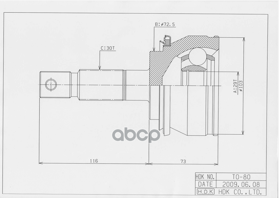 Шрус Наружный К-Т (29X72.5x30) Toyota Hilux 2005- HDK арт. to-080