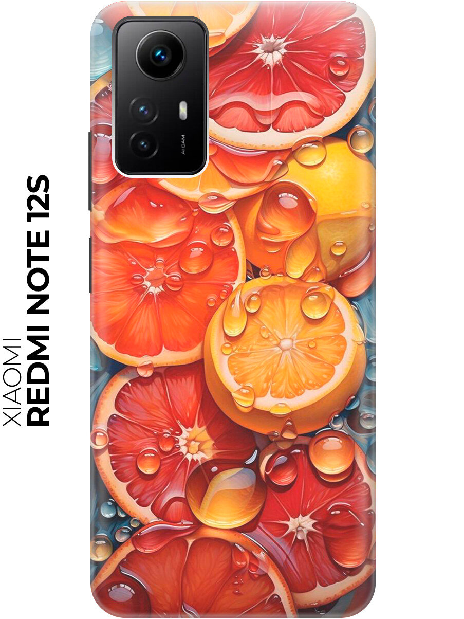 Силиконовый чехол на Xiaomi Redmi Note 12s / Сяоми Редми Ноут 12с с рисунком "Сочные апельсины в каплях"