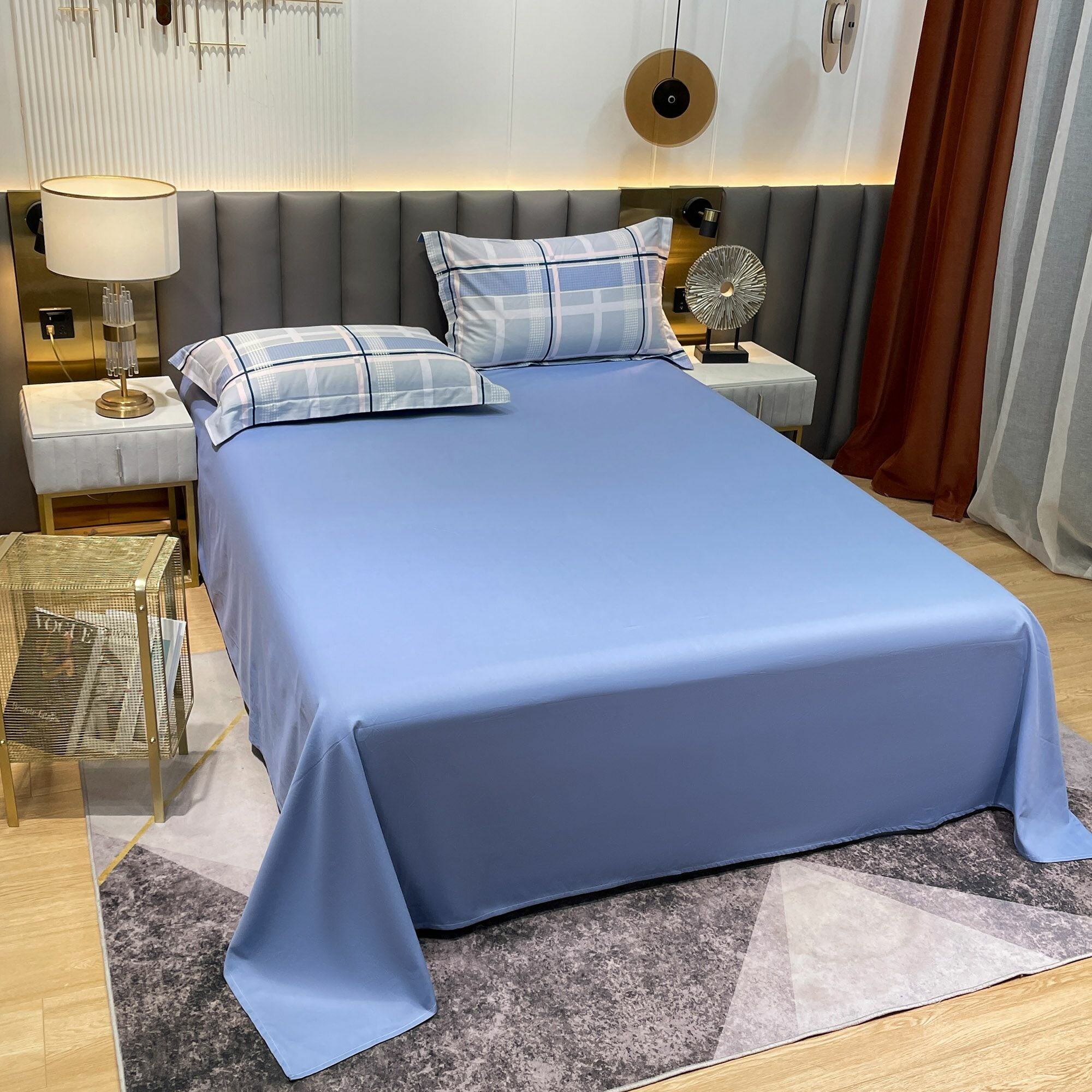 Простыня "Да Шу", 200х220см, сатин, хлопок, синий, в подарочной упаковке