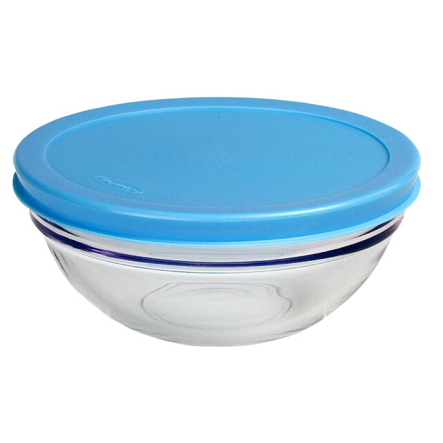 Салатник PASABAHCE Chef's 23 см, 3 л, стекло с синей крышкой, сервировочная посуда
