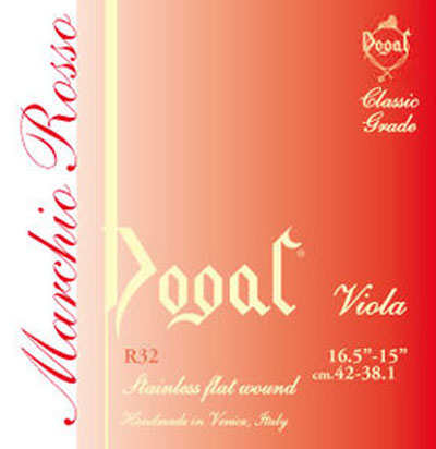 12' viola string set Dogal Marchio Rosso R32C - Flat chrome wound steel strings with bold dense timbre for viola with 12 inch (30.5 cm) scale