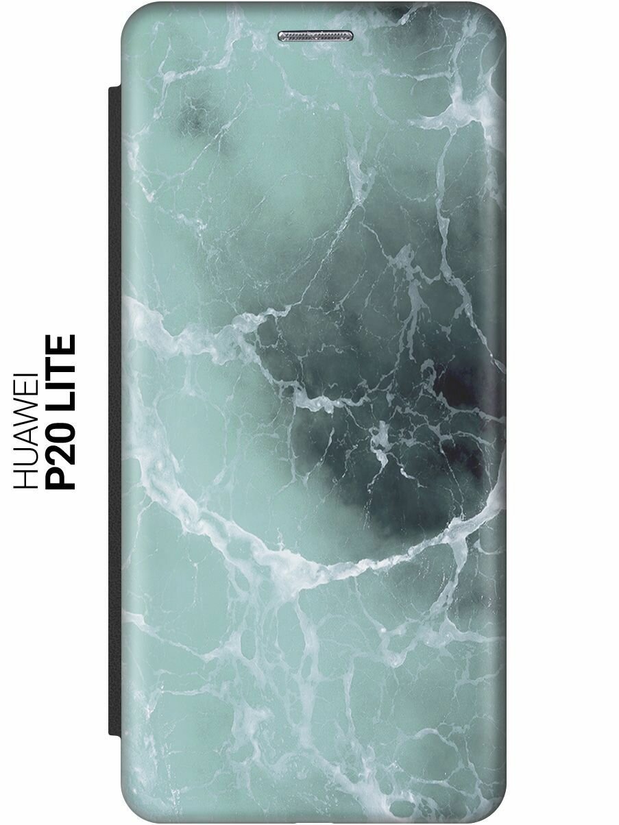 Чехол-книжка на Huawei P20 Lite, Nova 3e, Хуавей П20 Лайт, Нова 3Е с 3D принтом "Лазурный океан" черный